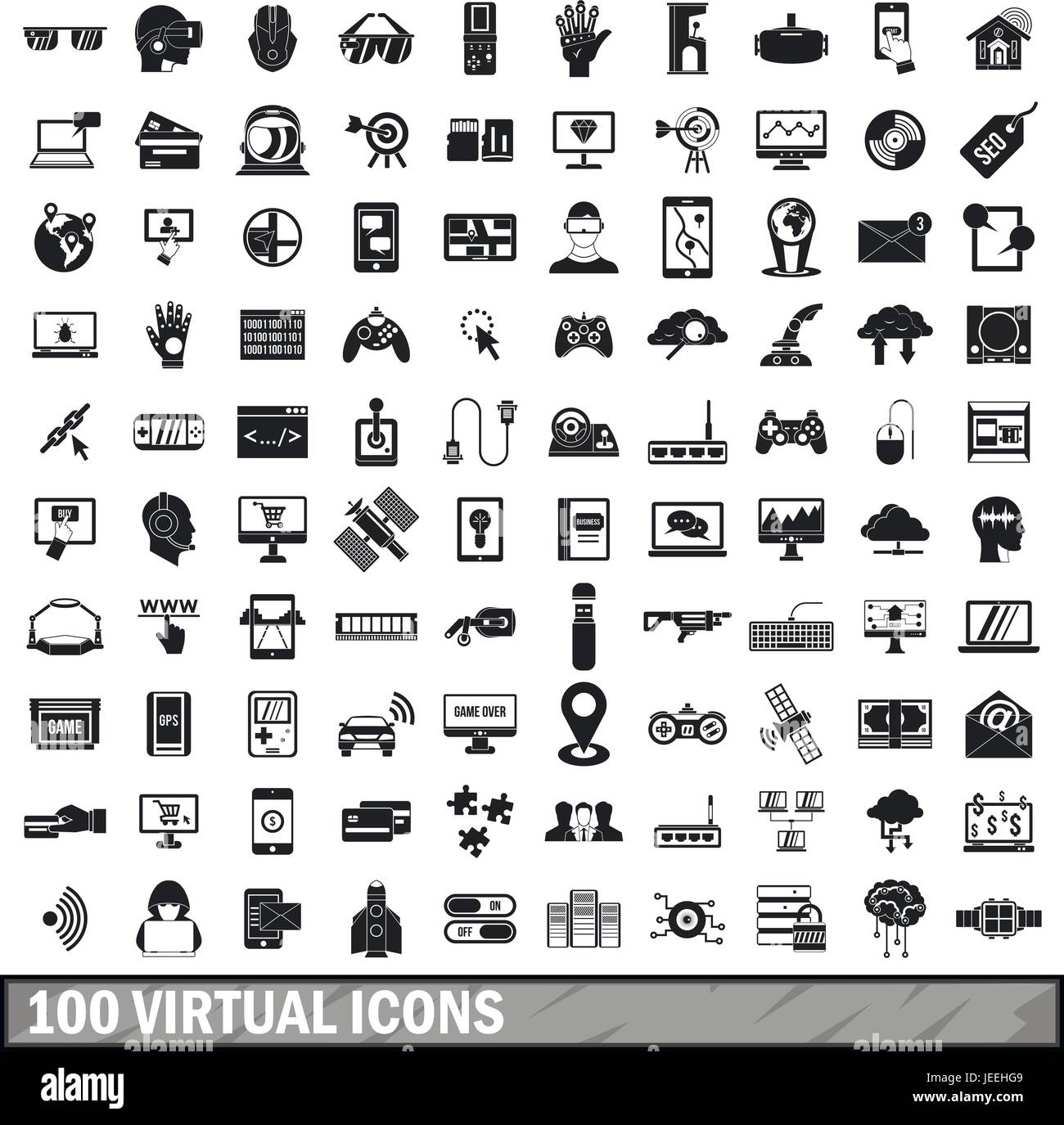 100 virtual icons set, simple style Stock Vector Image & Art - Alamy