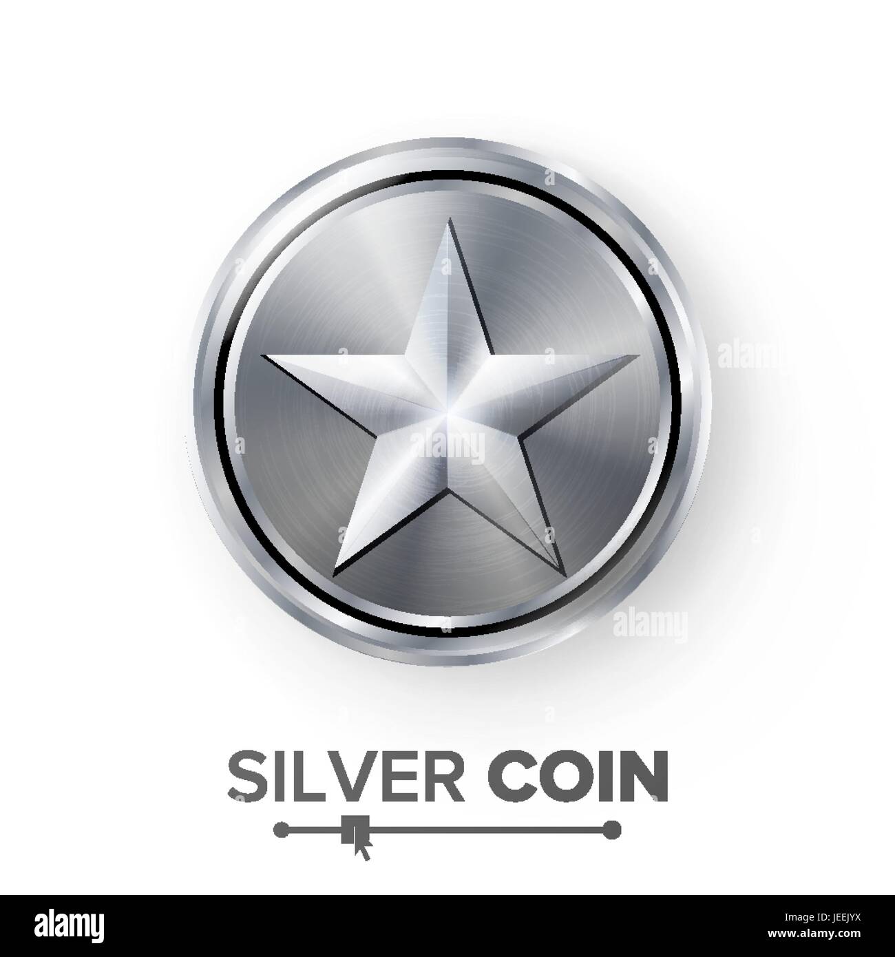 Game Silver Coin Vector With Star. Realistic Silver Achievement Icon ...