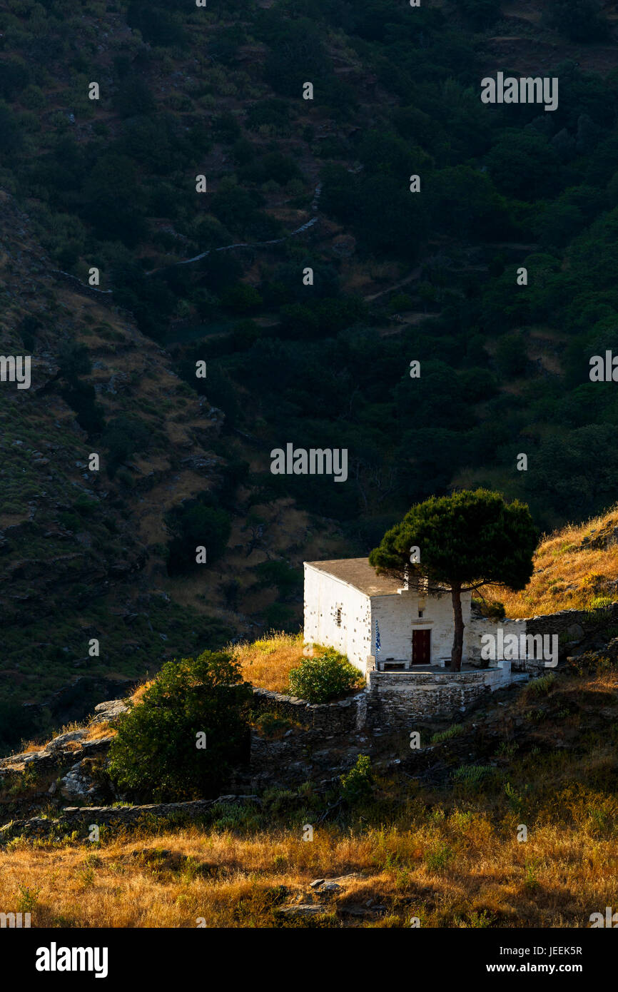 Small rural church in the fields near Ioulida village on Kea island in ...