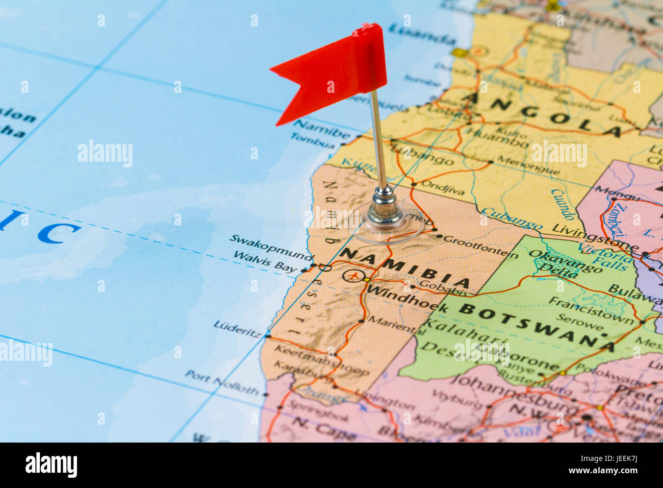 Photo of Namibia marked by red flag in holder. Country on African ...