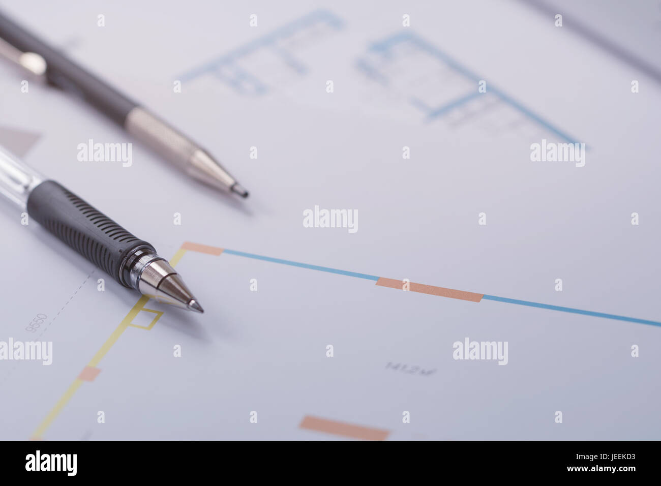 Floor plan on paper. Rental. Toned image Stock Photo - Alamy