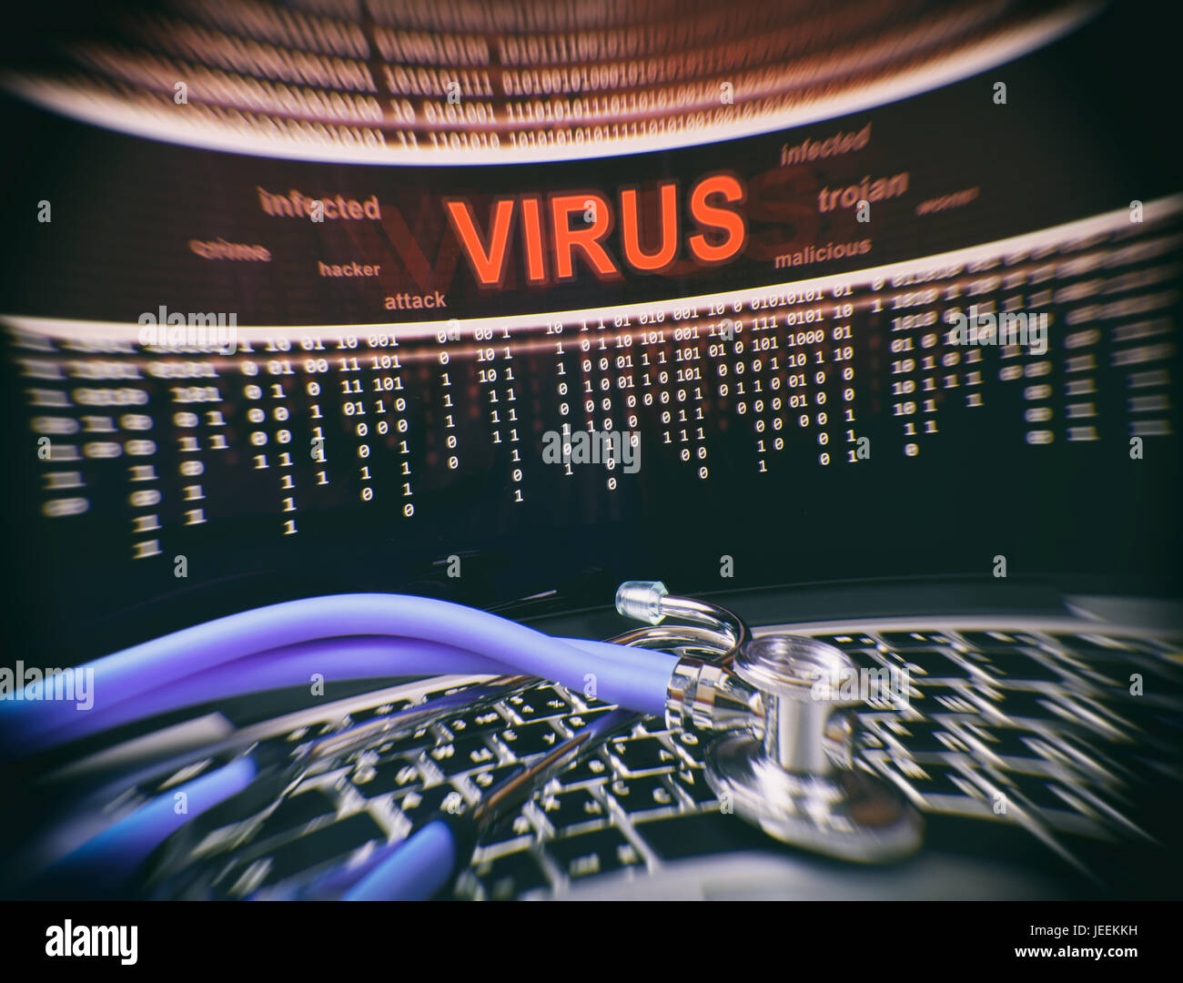computer virus on laptop. stethoscope on a keyboard Stock Photo - Alamy