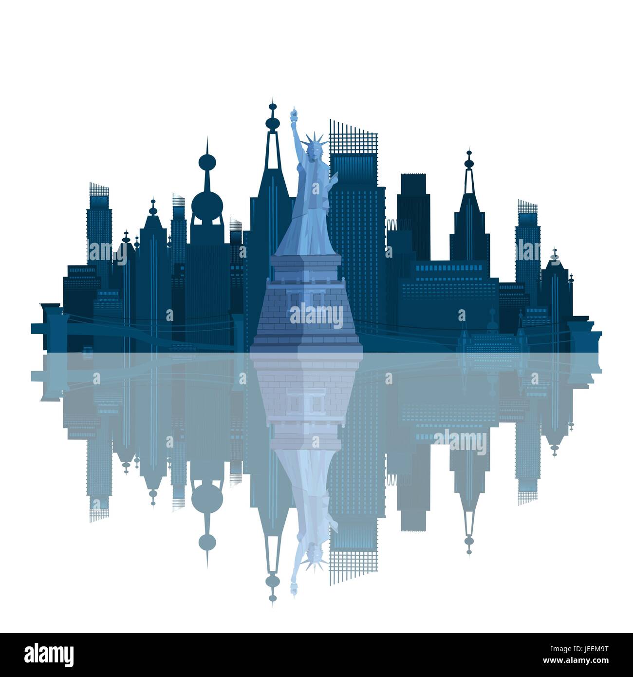 Independence Day United States. New York with reflection in the water ...