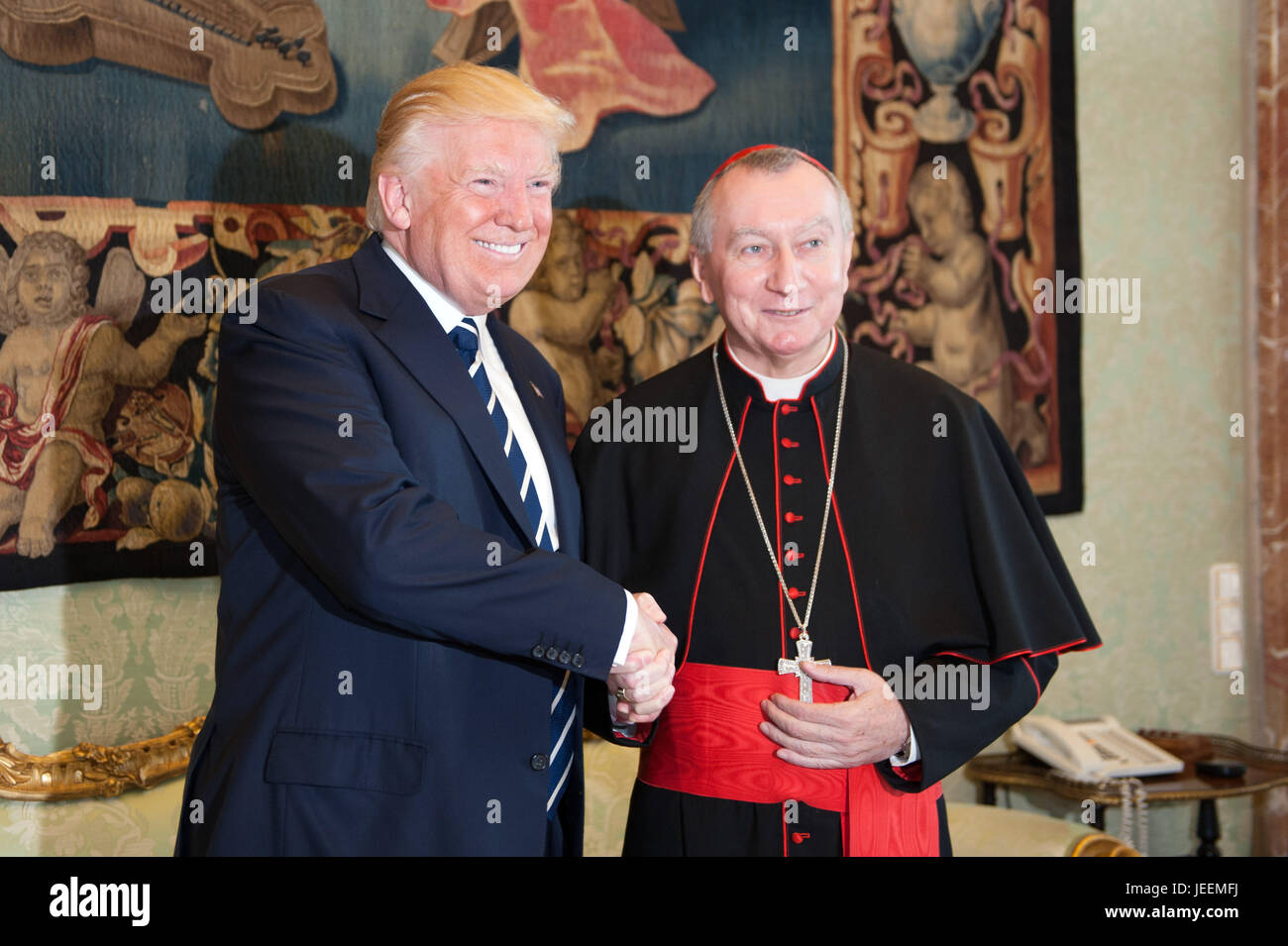 U.S. President Donald Trump, Melania Trump and Ivanka Trump meet with ...