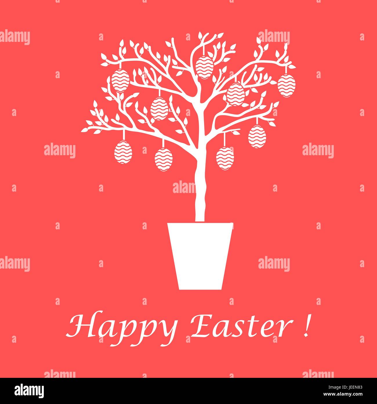 Cute vector illustration with Easter eggs decorated tree. Design for ...