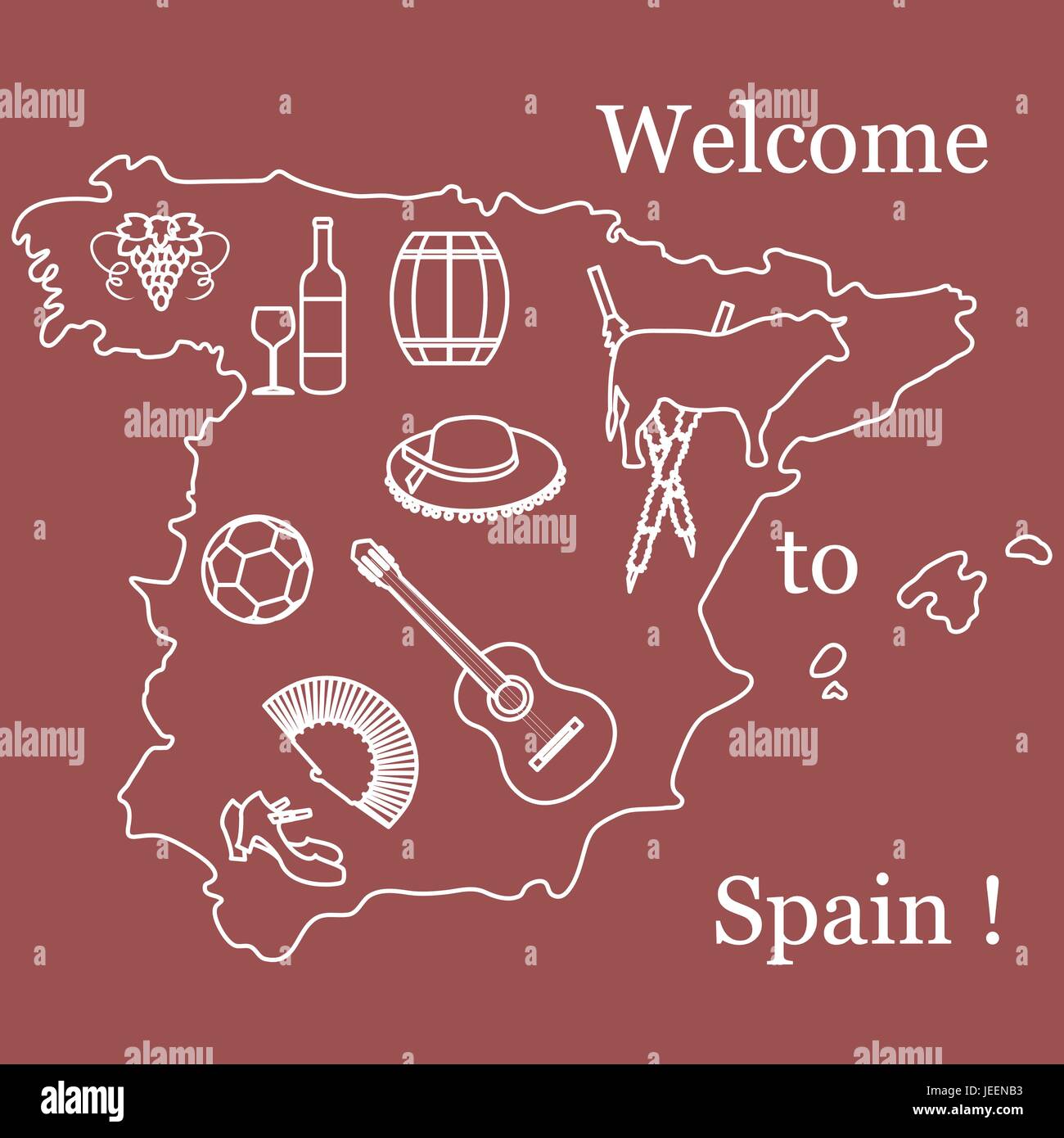 Vector illustration with various symbols of Spain. Travel and leisure ...