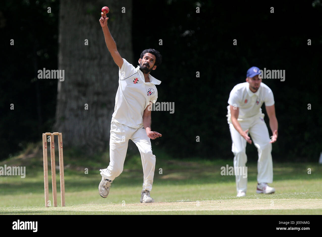 G Anthony in bowling action for Havering during Little Waltham CC ...