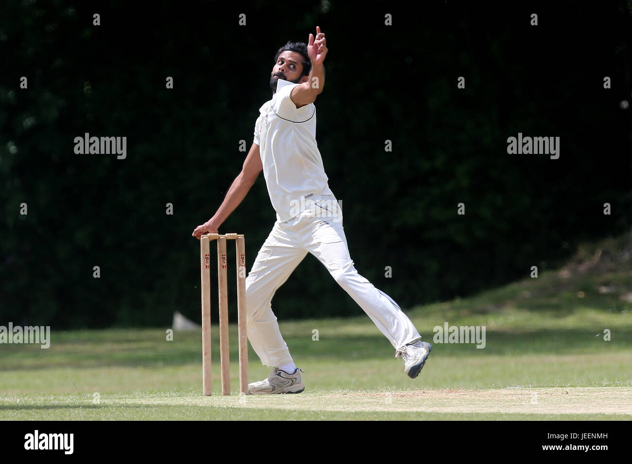 G Anthony in bowling action for Havering during Little Waltham CC ...
