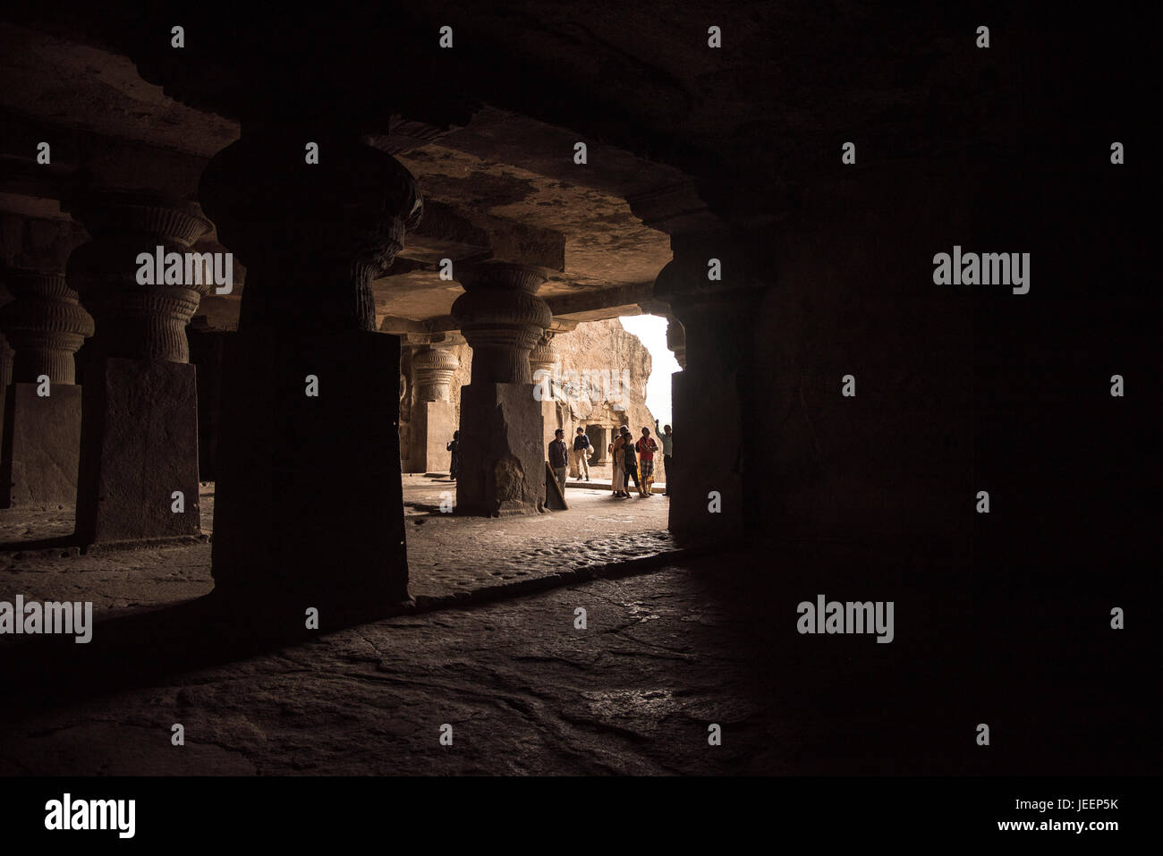 People visiting to the caves in Ellora, Maharashtra state in India ...