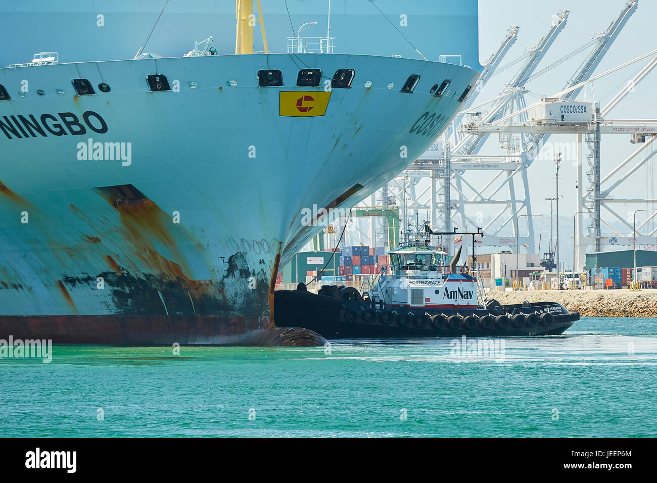 The Giant COSCO Ningbo Container Ship Is Guided Into Berth J270 On Pier ...