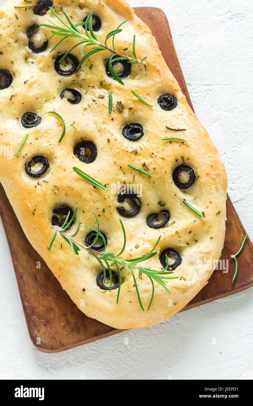 Traditional Italian Focaccia with black olives and rosemary - homemade ...