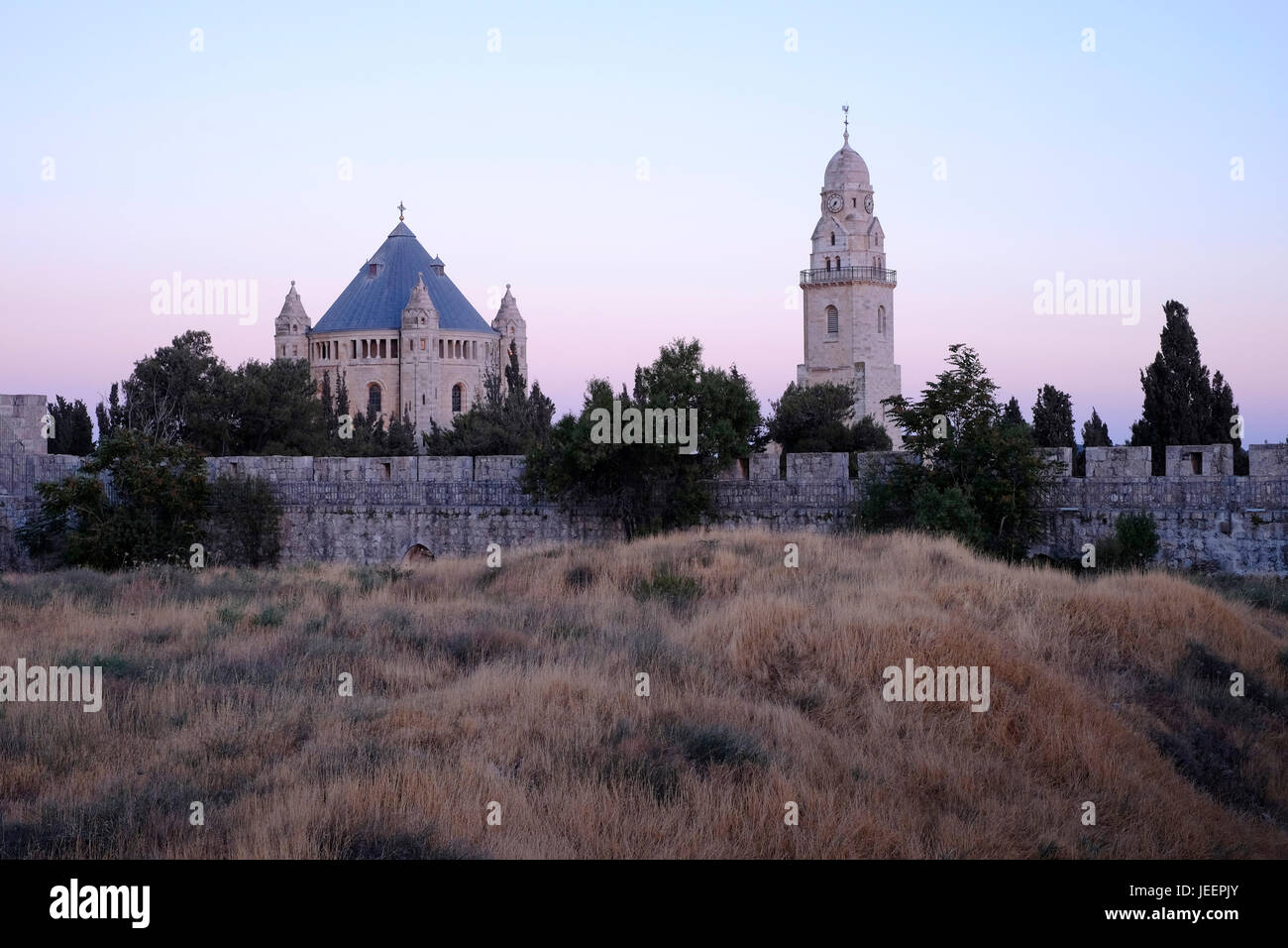 View of the Conical dome and bell tower of the Church of the Dormition ...
