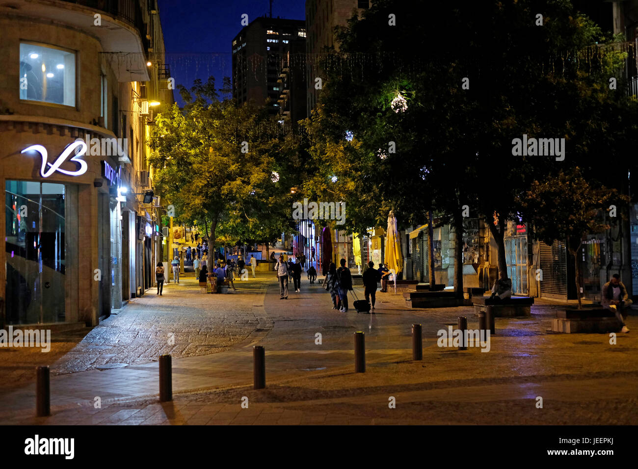 View at night of Ben Yehuda pedestrian street in downtown West ...