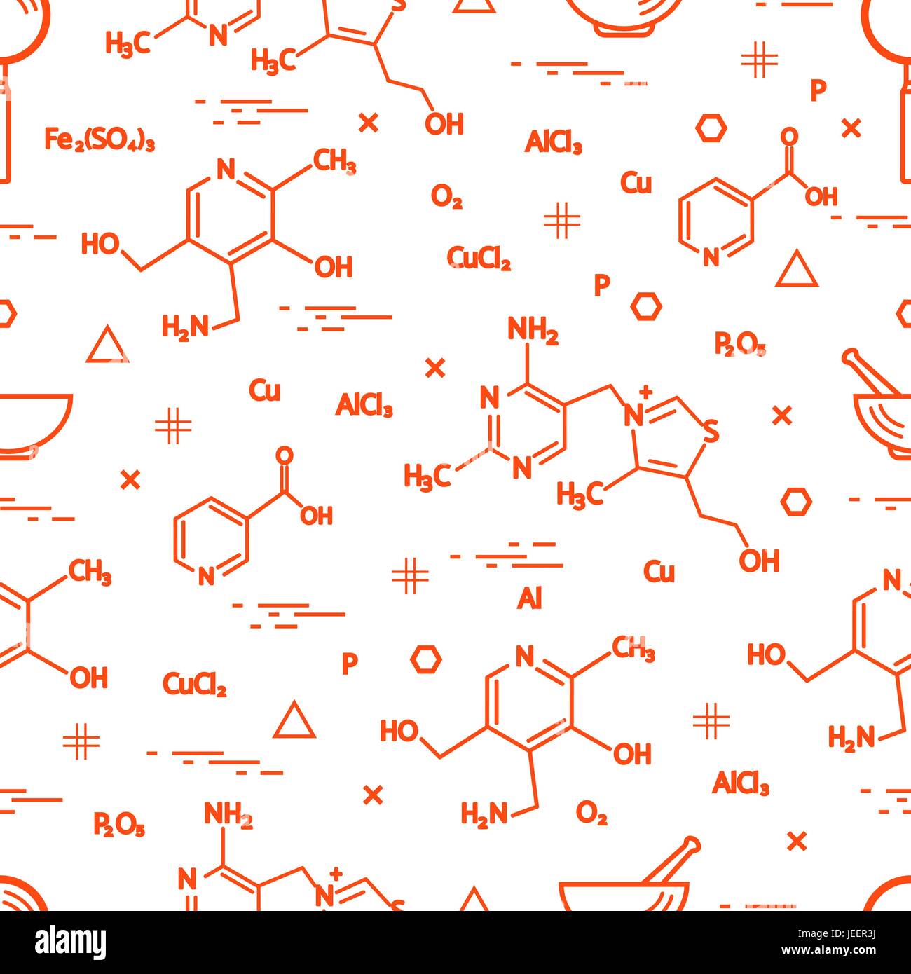 Seamless Pattern With Scientific Education Elements Molecular Structure Formula Pestle And