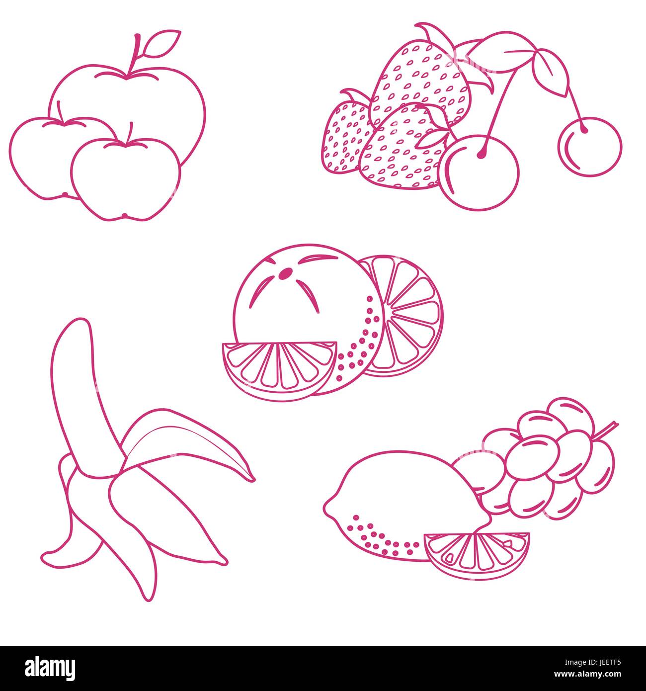 Cute vector illustration of organic fruits and berries. Healthy eating ...