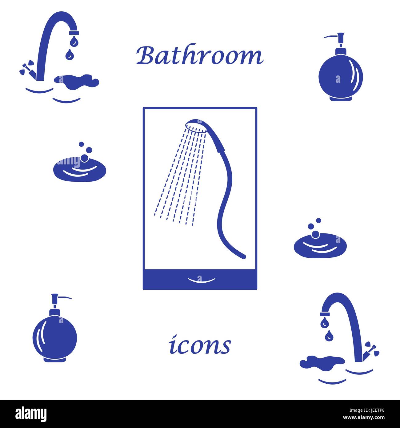 Set of vector illustrations of variety bathroom elements: faucet ...