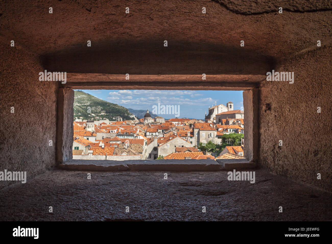 view of dubrovnik through fort window Stock Photo - Alamy