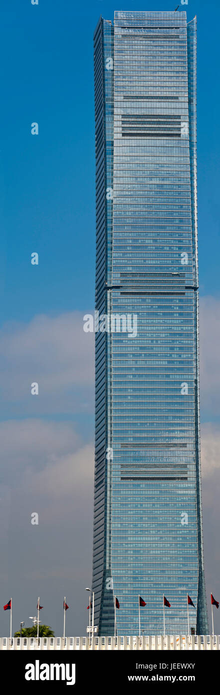 Vertical panoramic of the International Commerce Centre in Hong Kong ...