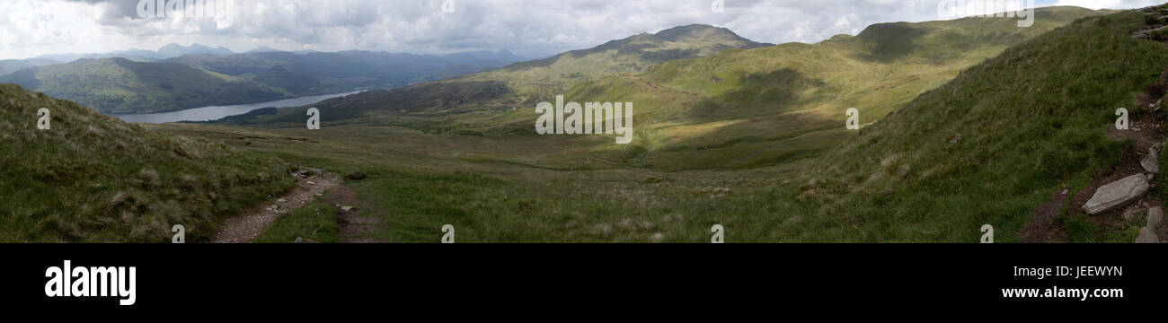 Panoramic view of Loch Tay from return path from Ben Lawers range ...