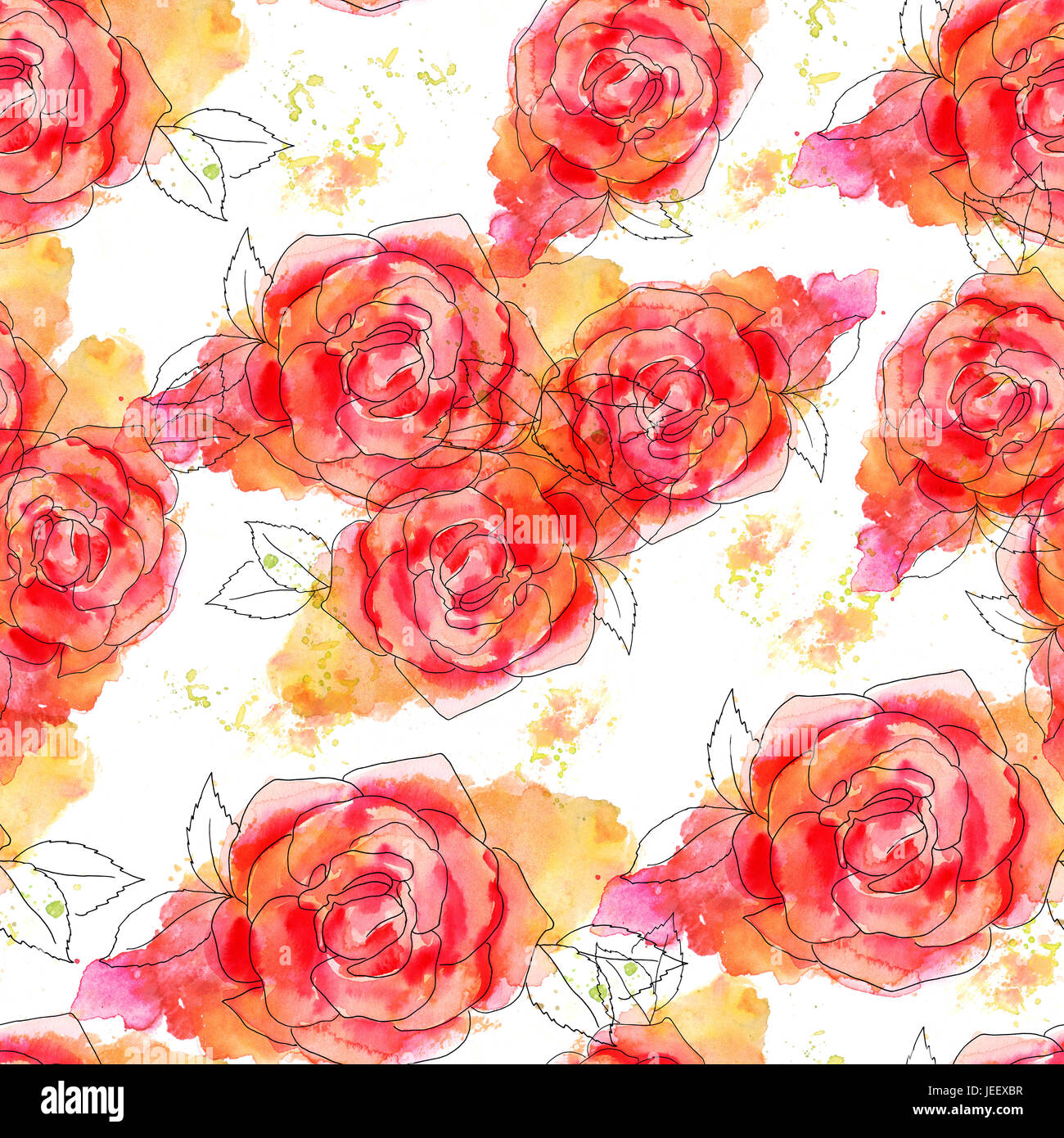 A seamless pattern with an abstract watercolor and ink drawing of a ...