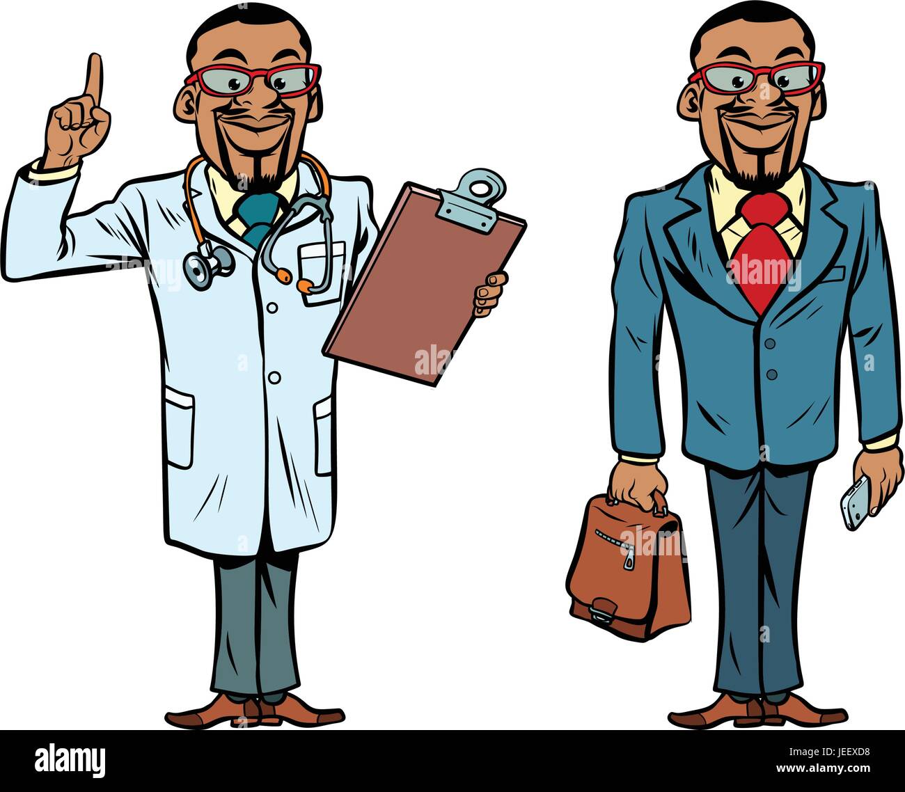African doctor and businessman. African American people. Comic cartoon ...