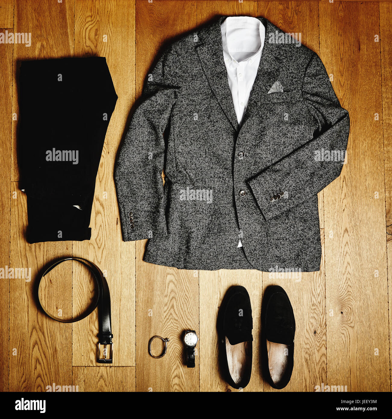 Mens clothes and accessories on wooden background Stock Photo - Alamy