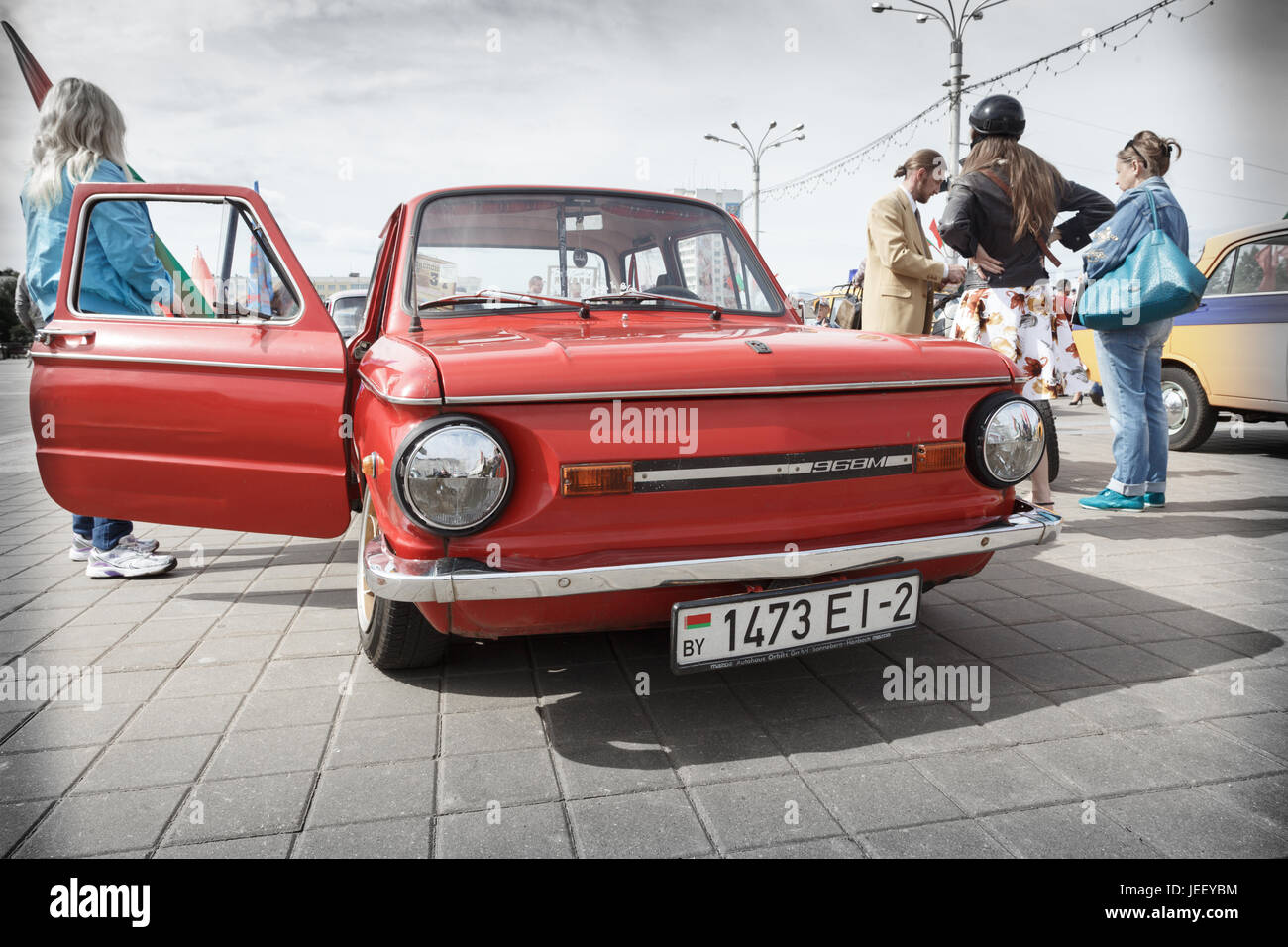 Red ZAZ 966 Zaporozhets at exibition of vintage cars. Summer. Belarus ...