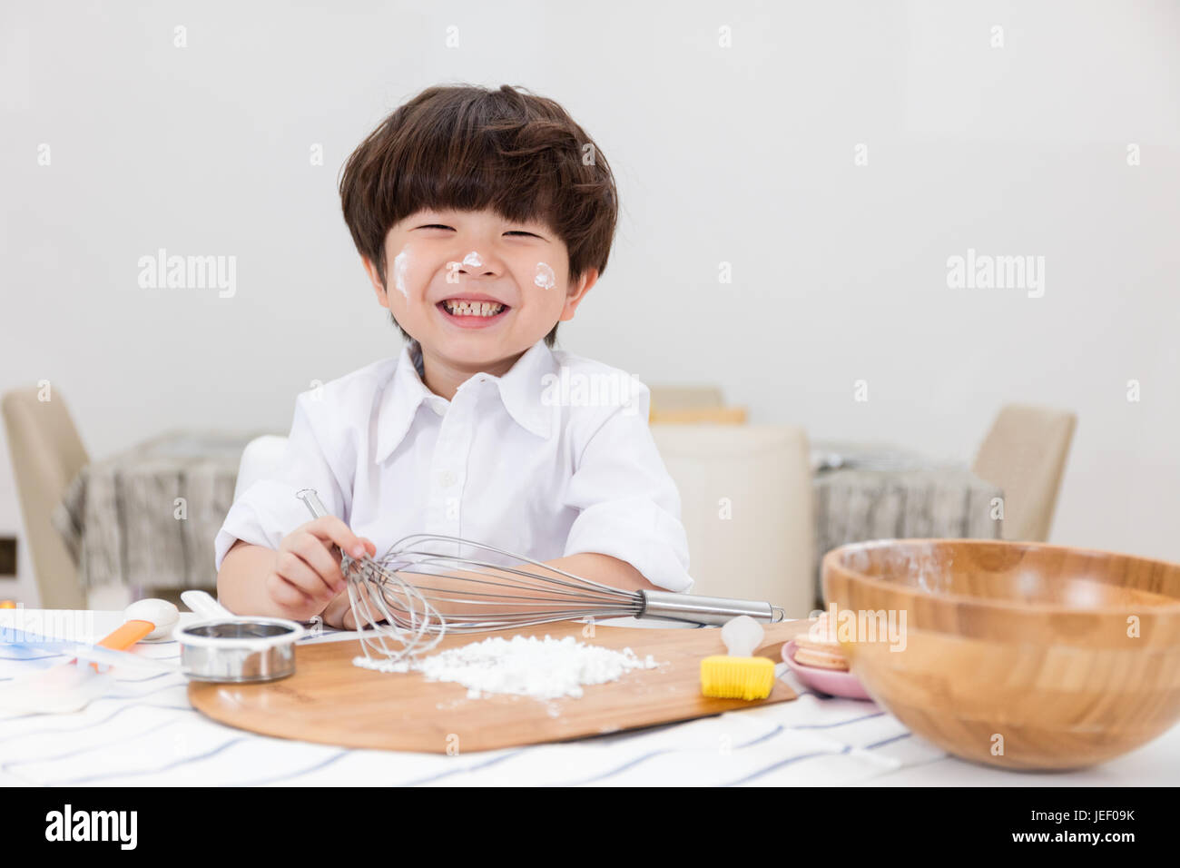 Asian Chinese little boy prepare for baking cookies at home Stock Photo ...
