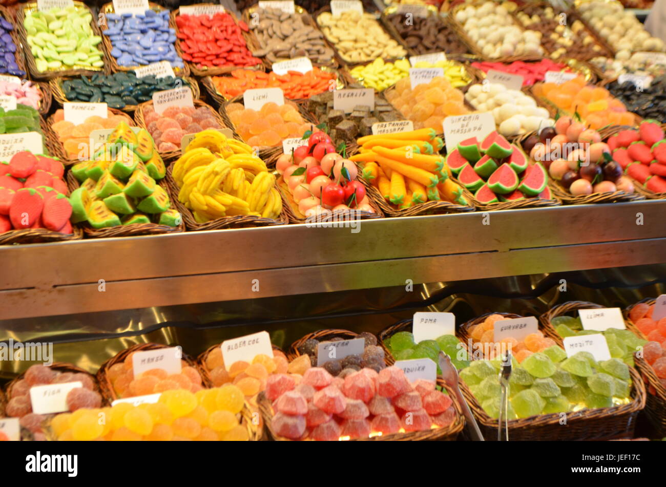 Close Up of Colorful Sweets on a Stand of a Public Market Stock Photo ...