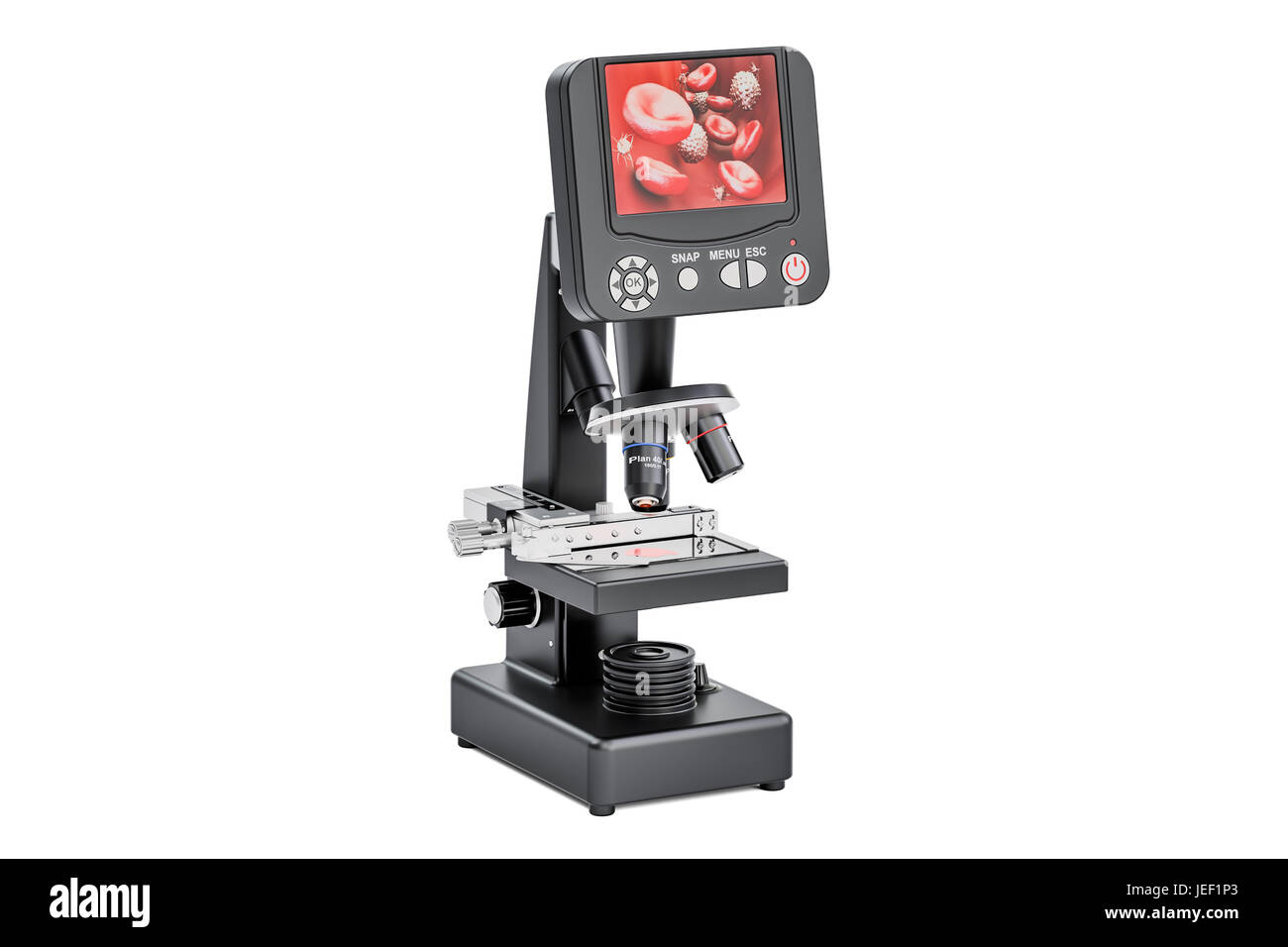 Digital modern microscope with screen, biotechnology research of blood ...