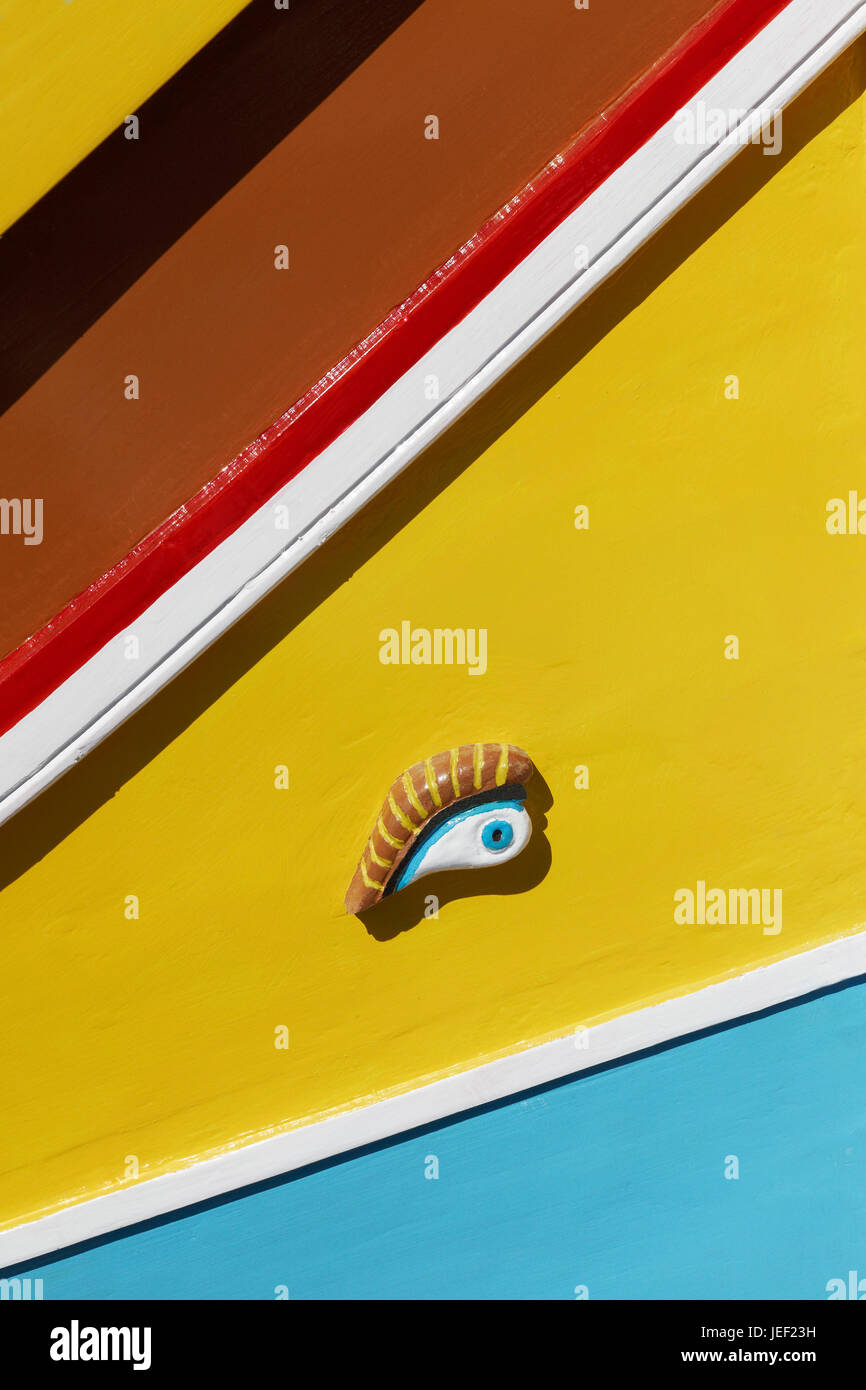 Luzzu, bow with Osiris eye, Maltese fishing boat, colorfully painted ...