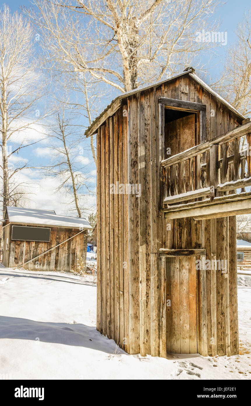 Two-story outhouse for hotel guests in a ghost town Stock Photo - Alamy