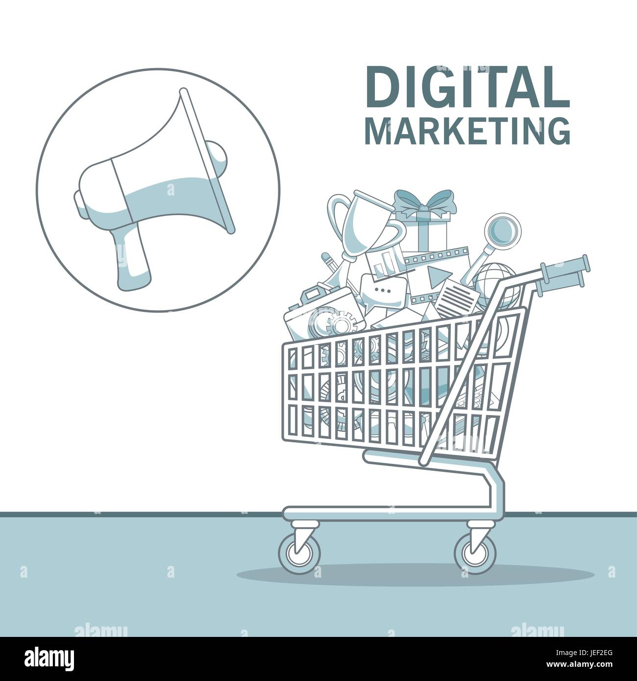 white background with color sections of shopping cart digital marketing ...