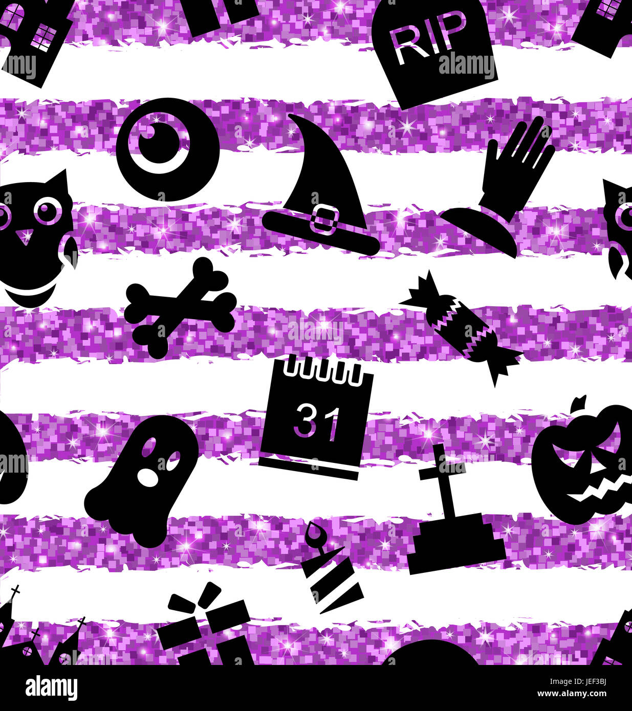 Illustration Seamless Texture with Traditional Icons. Glitter Violet ...