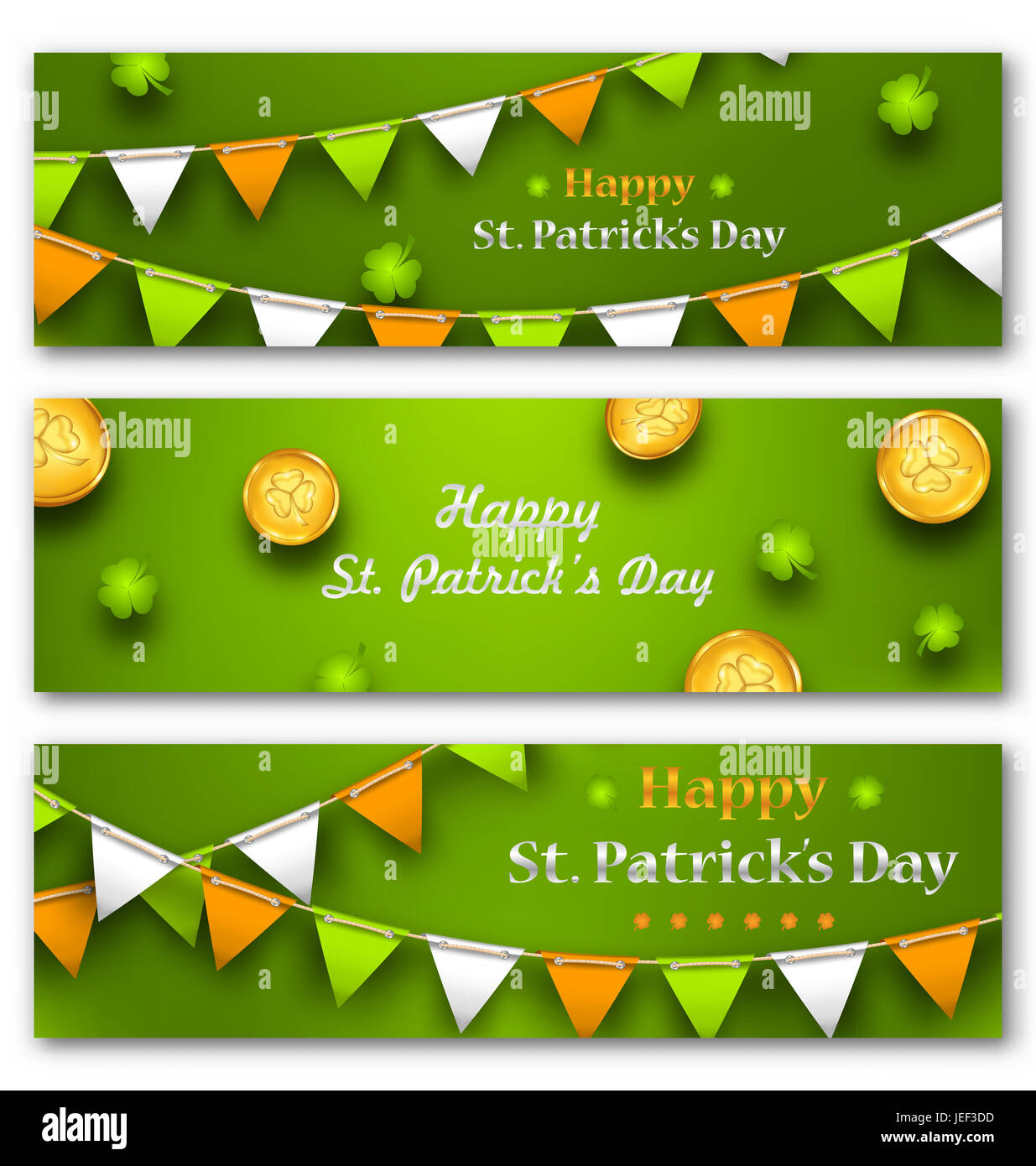Illustration Set Banners with Bunting Hanging Pennants, Golden Coins ...