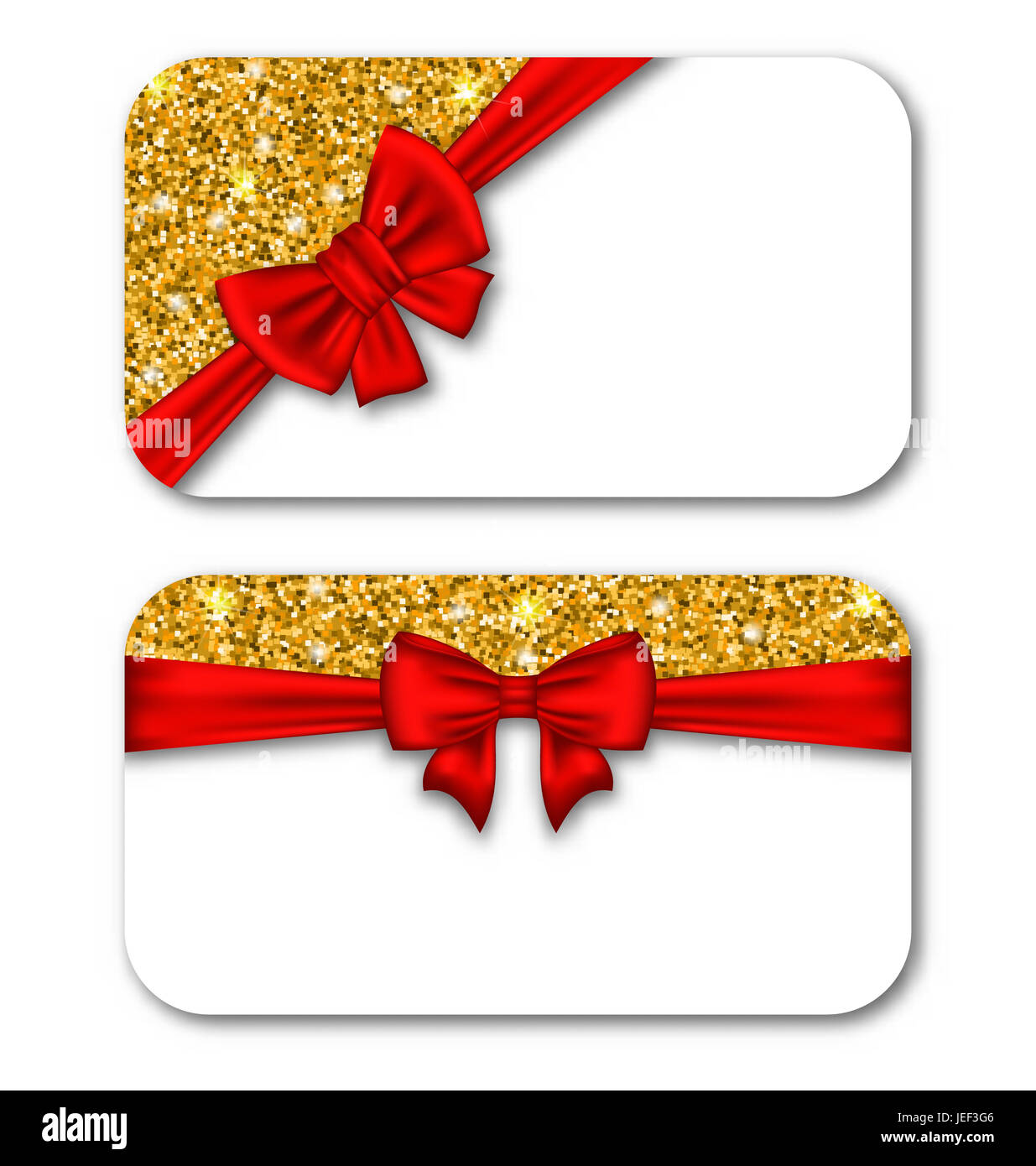 Illustration Paper Cards with Red Bow Ribbon and Golden Dust. Template ...