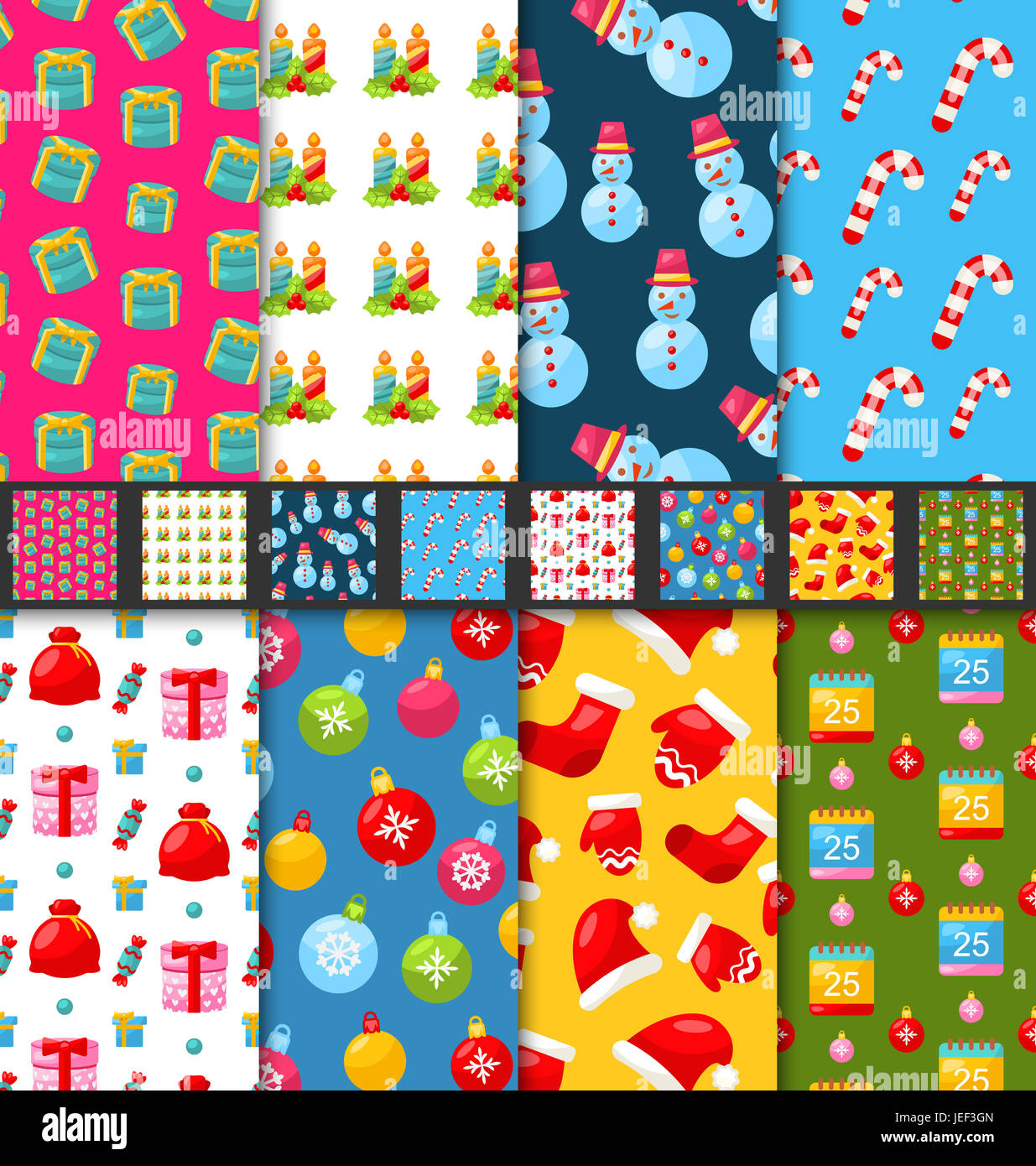 Illustration Collection Seamless Textures for Winter Holidays, Bright ...