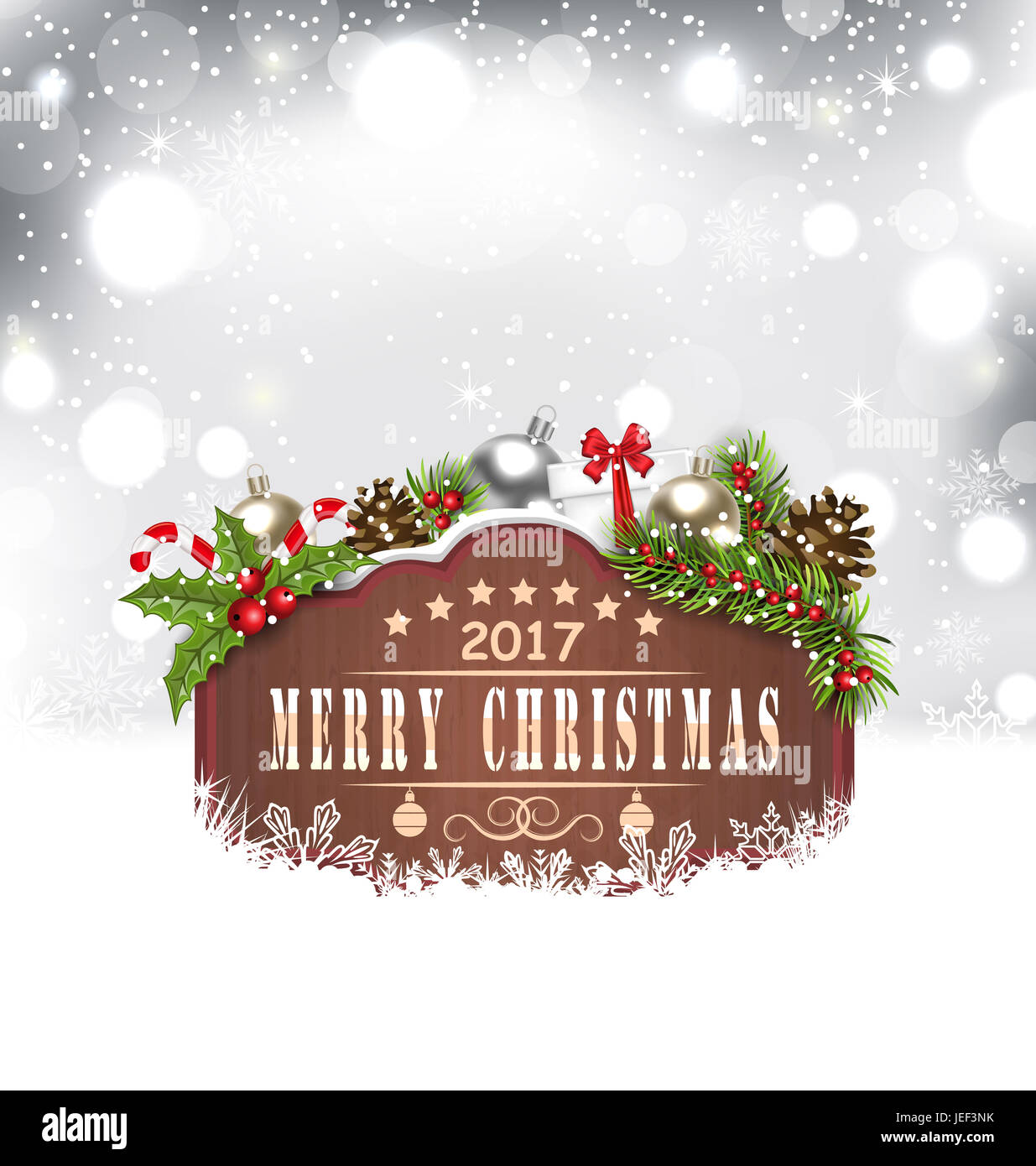 Illustration Wooden Placard and Christmas Decoration (Fir Branches ...