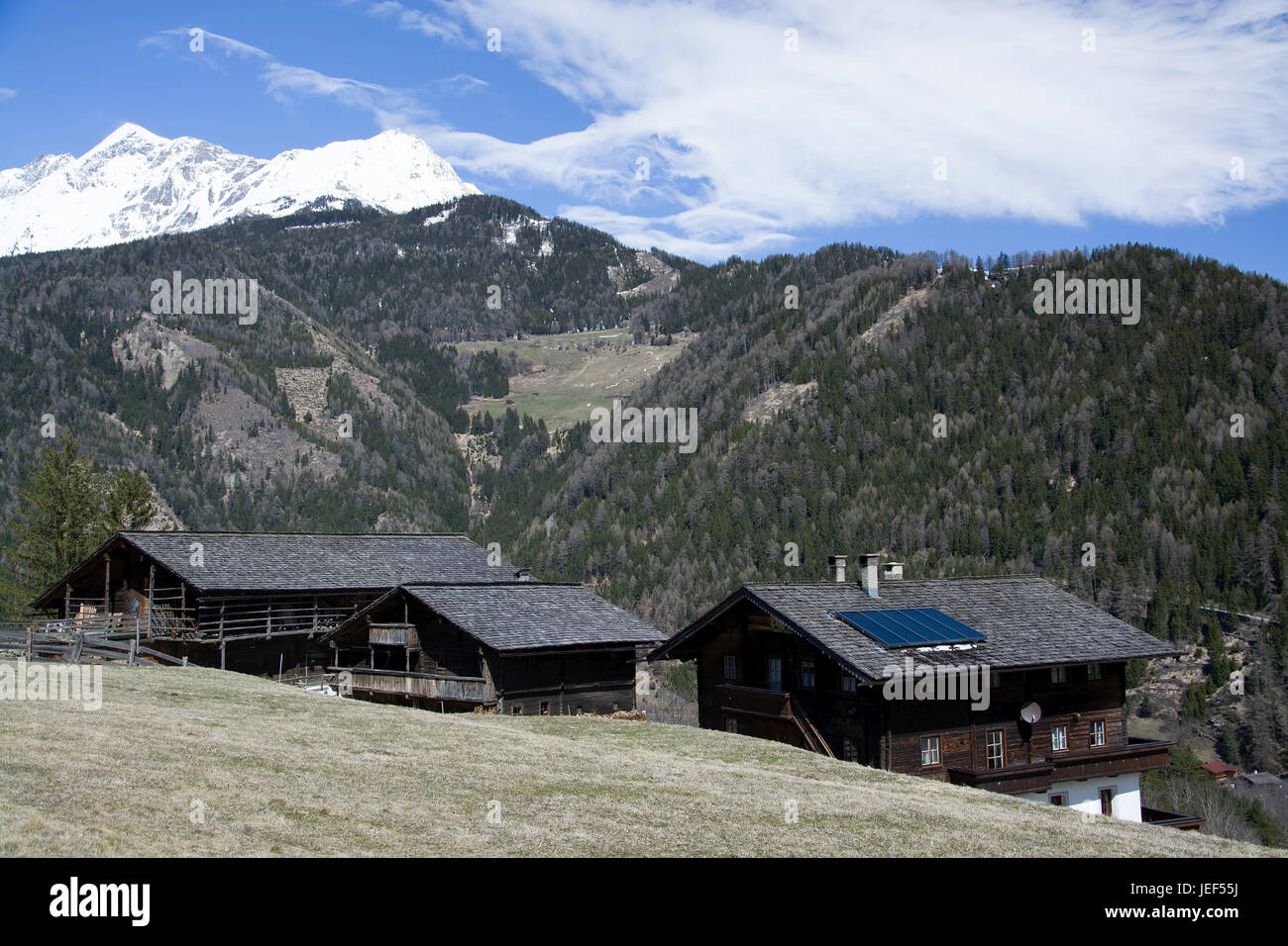 Farm on a hill with Matre in east Tyrol, Austria., Bauernhof auf einem ...