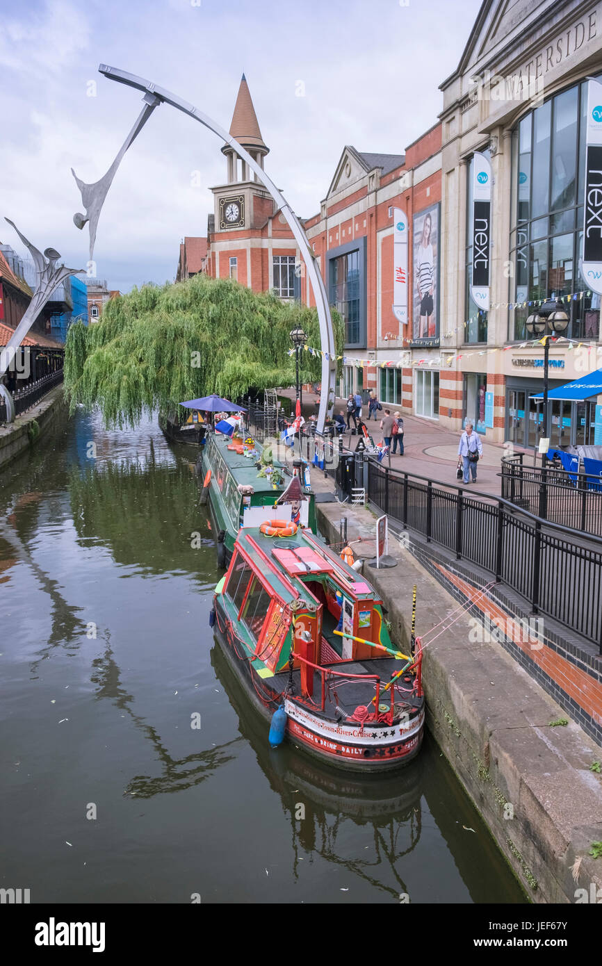 Waterside shopping centre and the river Witham, Lincoln, Lincolnshire ...
