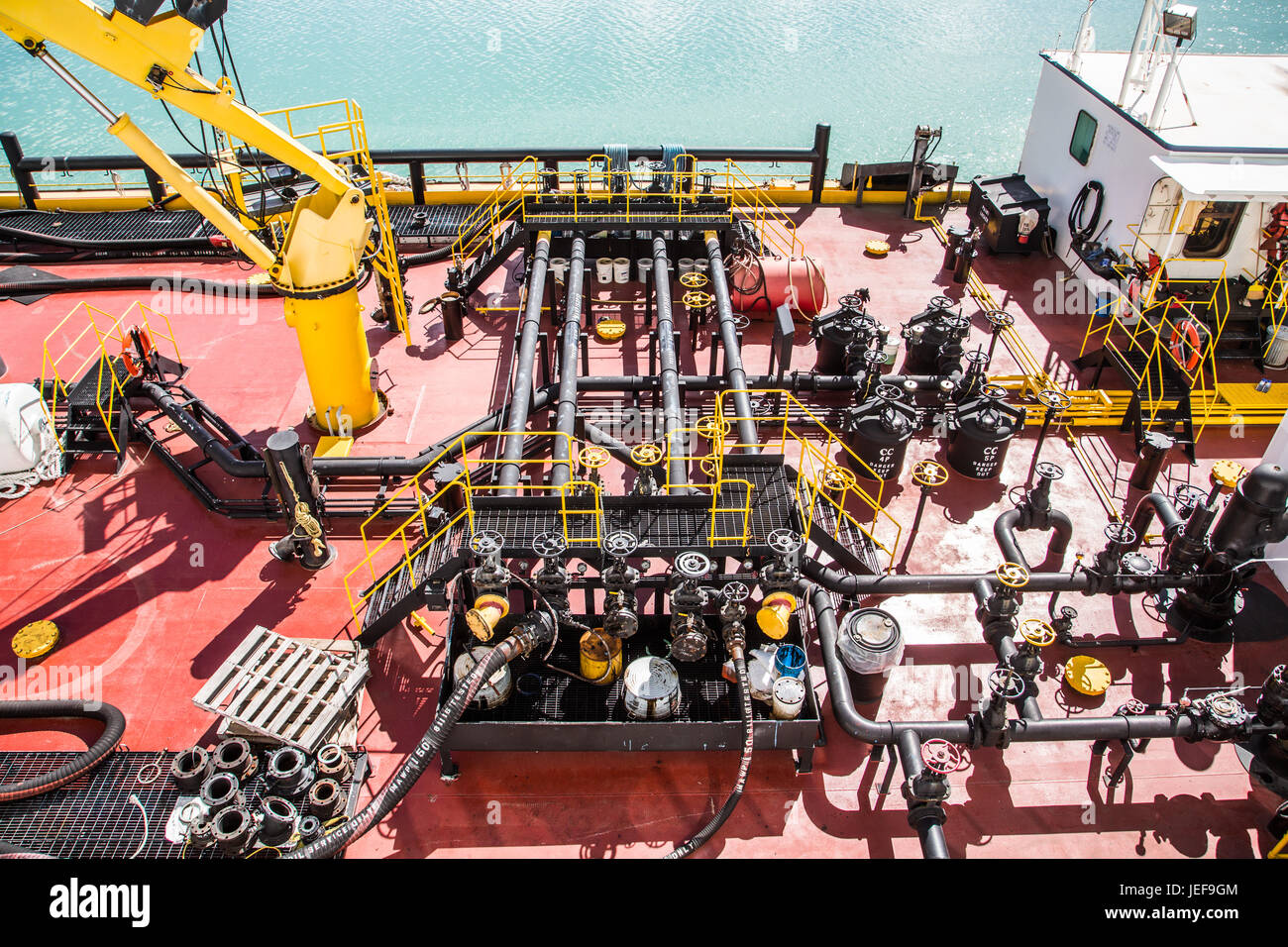 Pipes and valves on an industrial oil and fueling barge Stock Photo - Alamy
