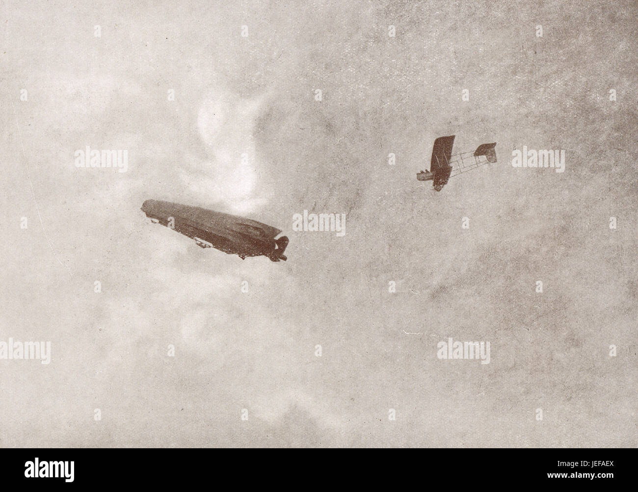 French Aeroplane pursuing a Zeppelin that has just bombed Paris, March ...