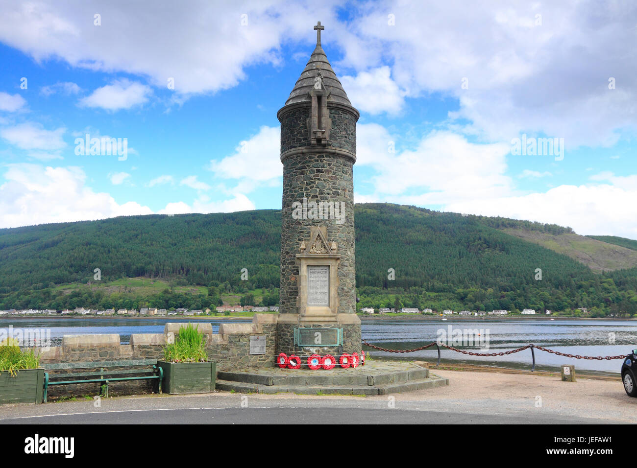 War memorial at Lazaretto Point, Sandbank, Argyll, Scotland Stock Photo ...