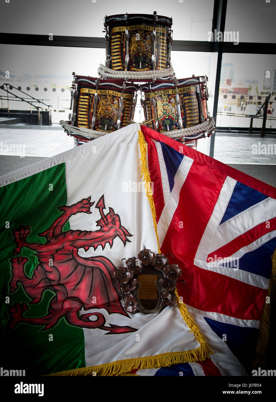 The Wreath of Respect laid to rest on the Welsh Flag and Union Flag at ...