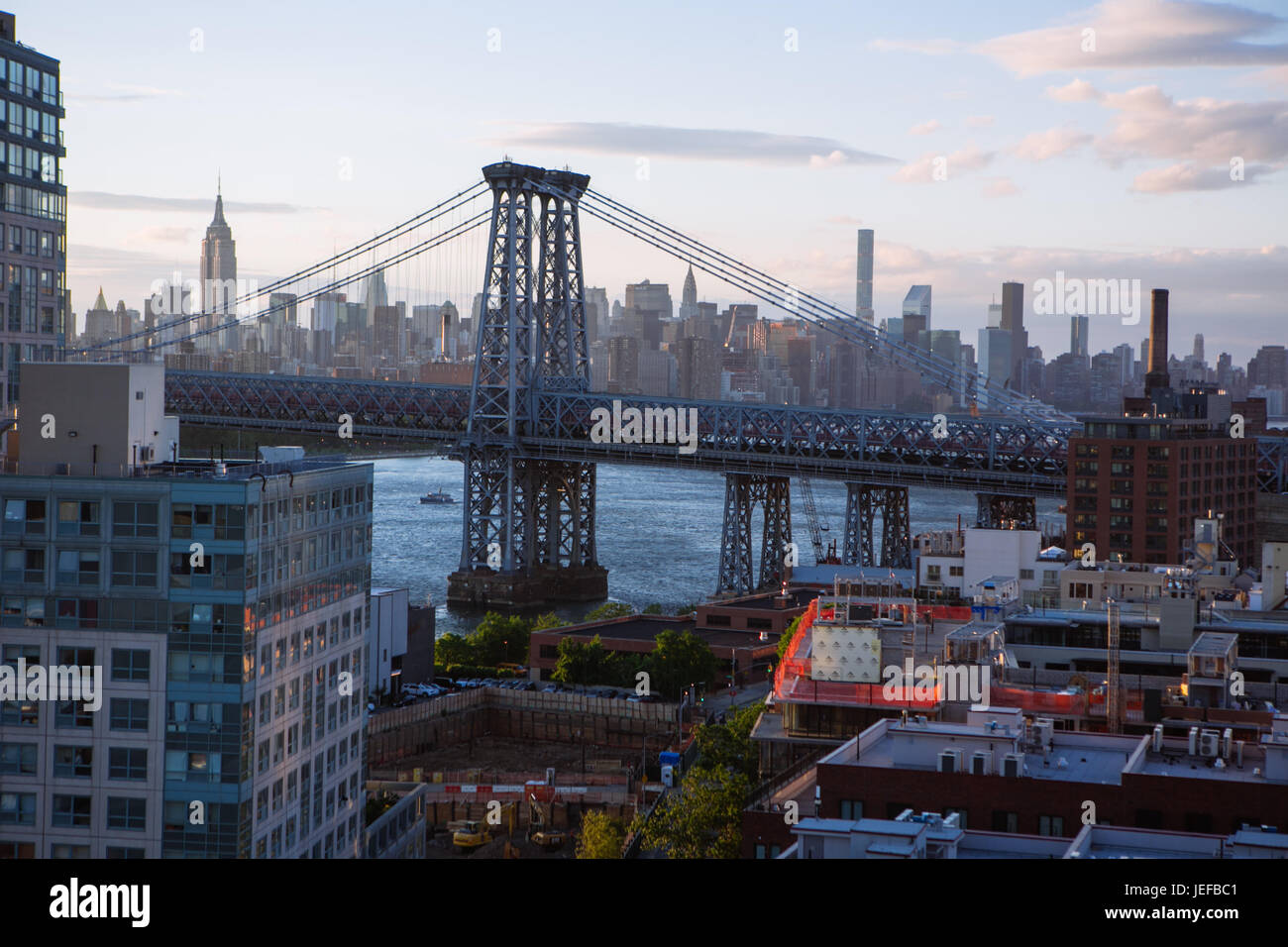 View of Williamsburg Bridge from Brooklyn rooftop, Williamsburg, NYC ...