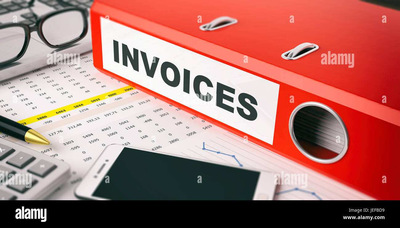 Red ring Binder with inscription Invoices. 3d illustration Stock Photo ...