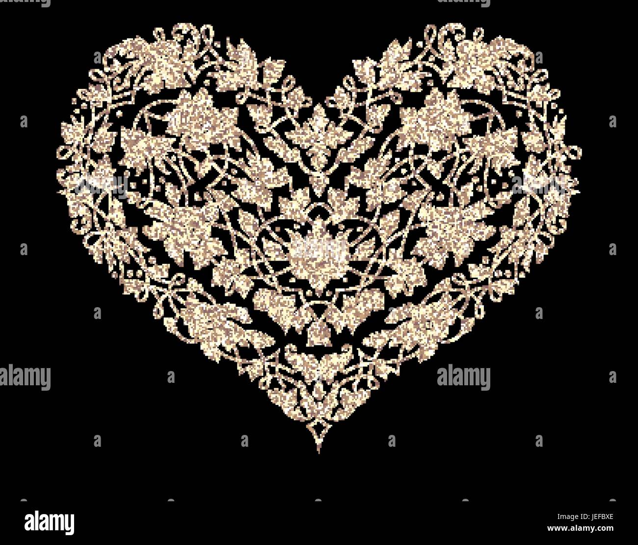 Big ornamental heart made of golden foil glitter, intricate wallpaper ...