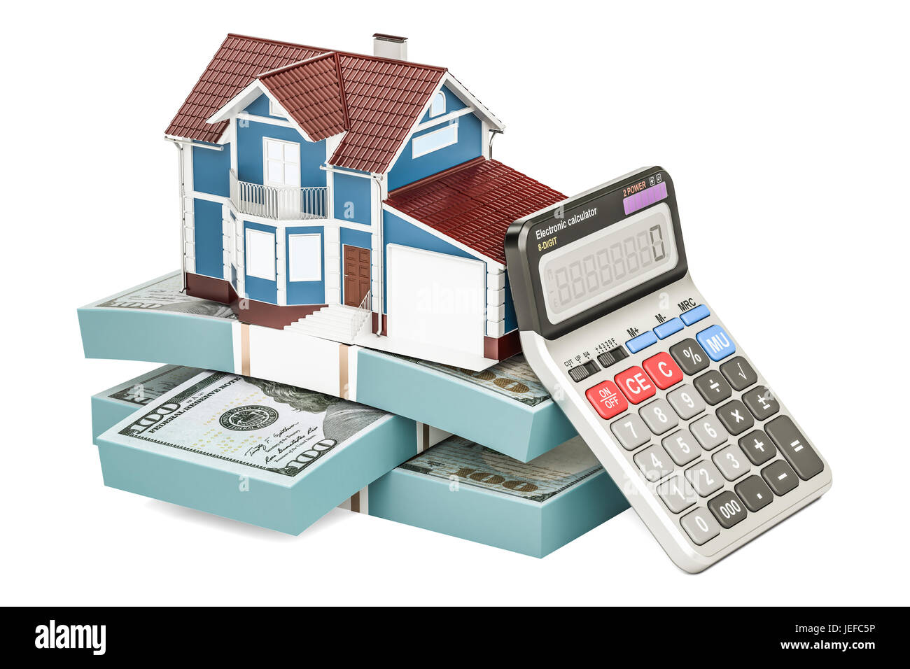 Mortgage and payment for house concept, 3D rendering isolated on white ...