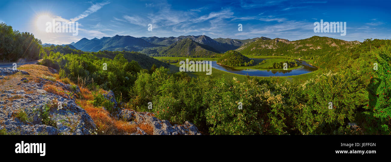 Montenegro Majestic Landscape - Rijeka Crnojevica river bending in Skadar Lake National Park ...