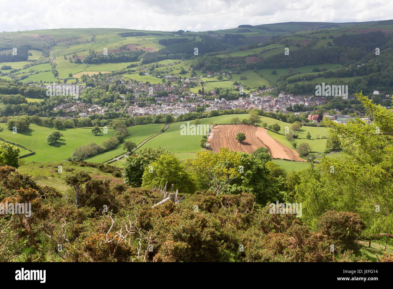 The town of Llangollen, Wales. Picturesque aerial view of the Welsh ...